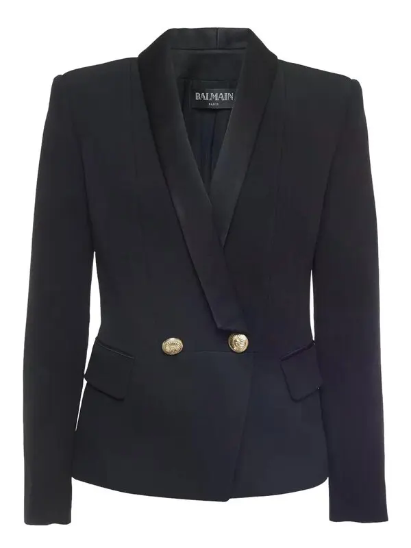 Balmain Double-breasted Blazer With Gold-tone Buttons - Black