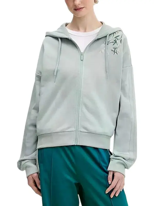 Adidas Floral-embroidered Zip-up Hoodie - Green