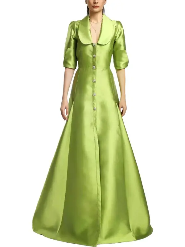 MIAU BY CLARA ROTESCU Crystal-embellished Satin Dress - Green