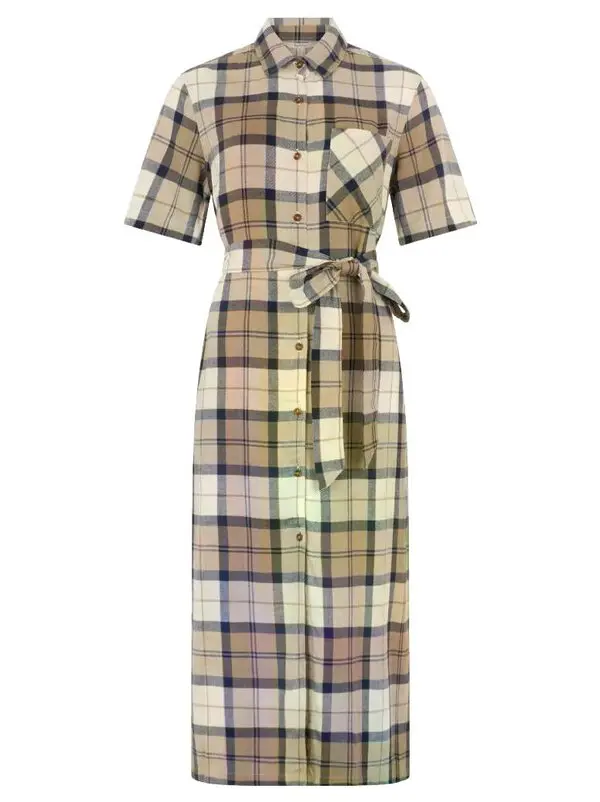 Barbour Tartan-print Midi Shirt Dress - Neutrals