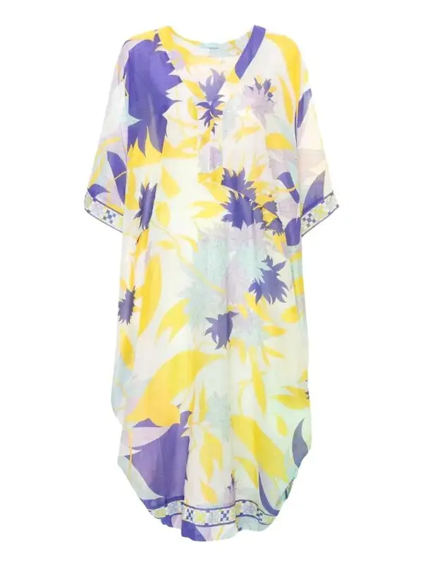 Emilio Pucci Floral-print V-neck Kaftan - White