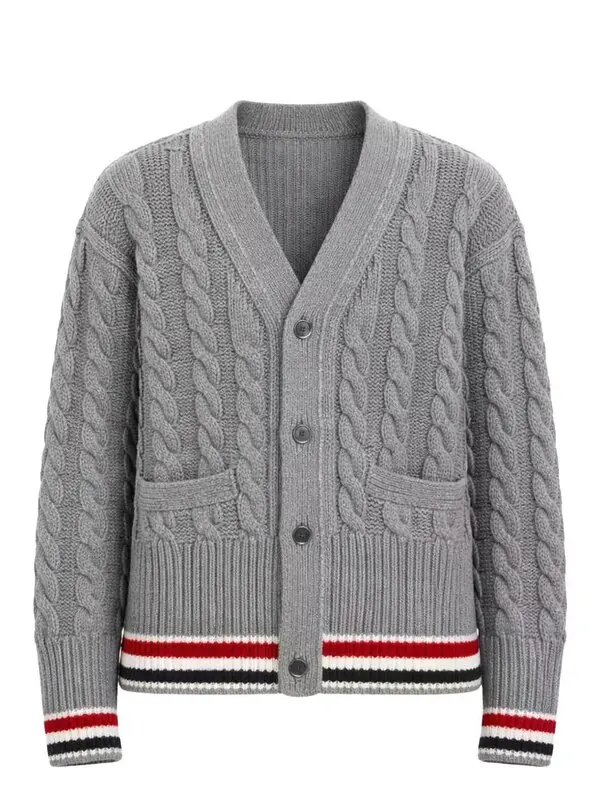 Thom Browne Cable-knit Stripe Cardigan - Grey