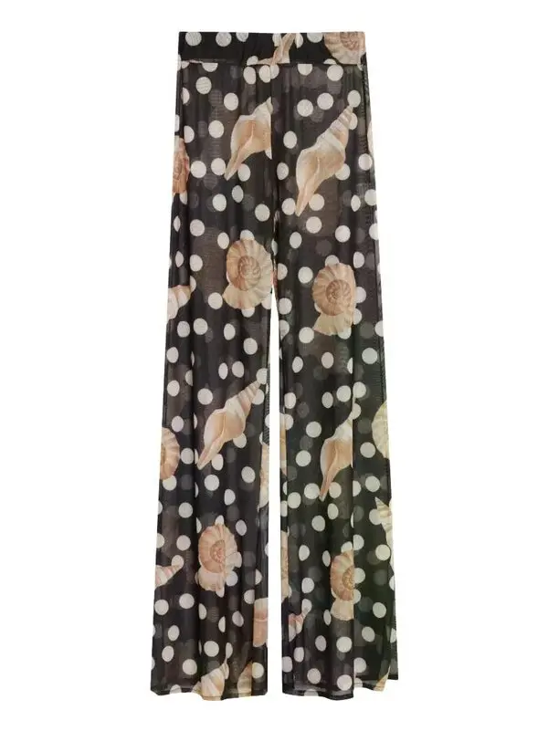 BRIGITTE Pois Polka-dot Seashell-print Trousers - Black