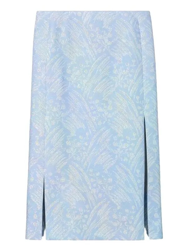 Tory Burch Floral-jacquard Metallic Skirt - Blue
