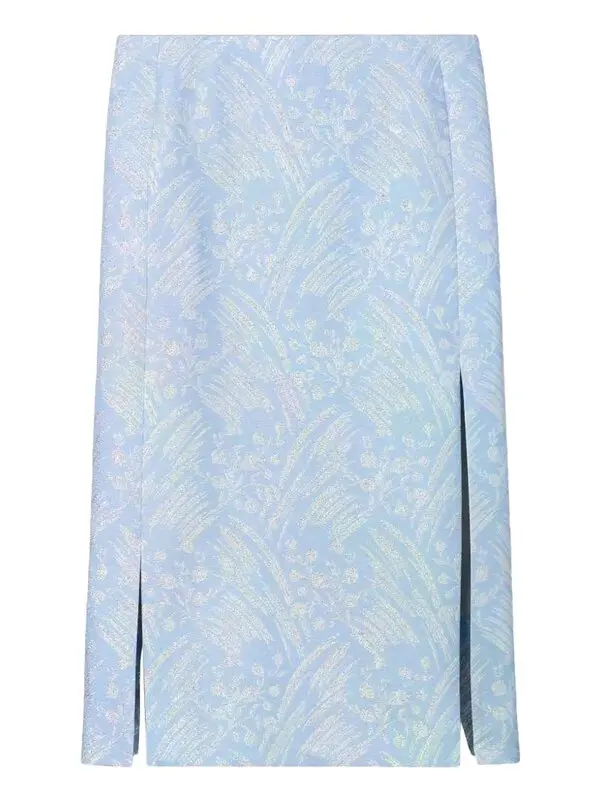 Tory Burch Floral-jacquard Metallic Skirt - Blue