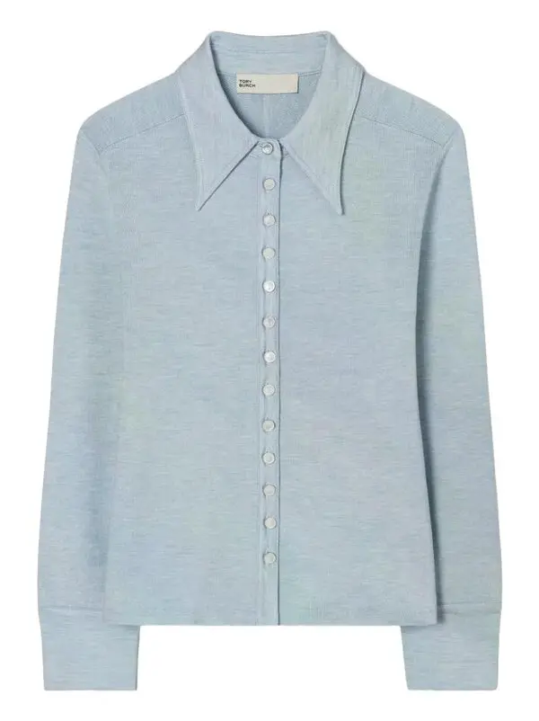 Tory Burch Silk Polo Cardigan - Blue