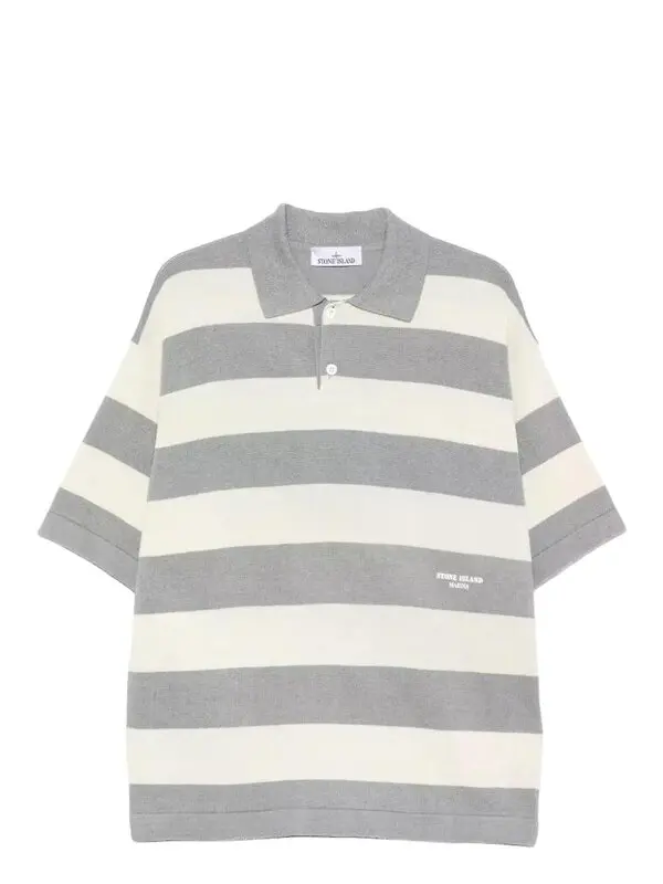 Stone Island Striped Knit Polo Shirt - Grey