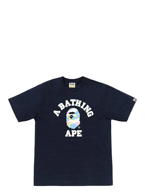 A BATHING APE New Camo College Tee Shirt - Navy Blue