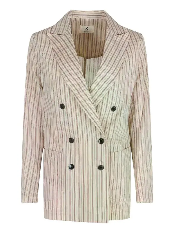 MYTHS Stripe-pattern Double-breasted Coat - Neutrals