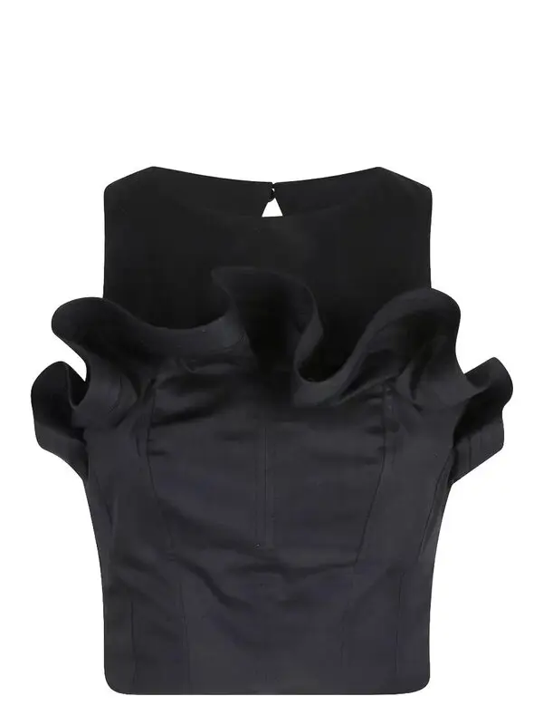 Elisabetta Franchi Ruffled Sleeveless Cropped Top - Black