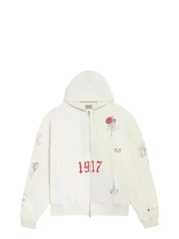 Balenciaga Graphic-print Zip-up Hoodie - Neutrals