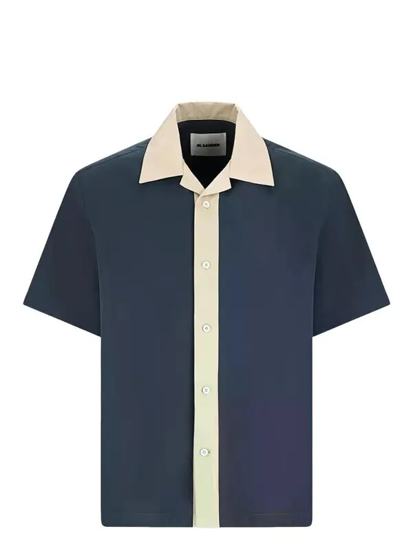 JIL SANDER Contrast-collar Short-sleeved Shirt - Blue