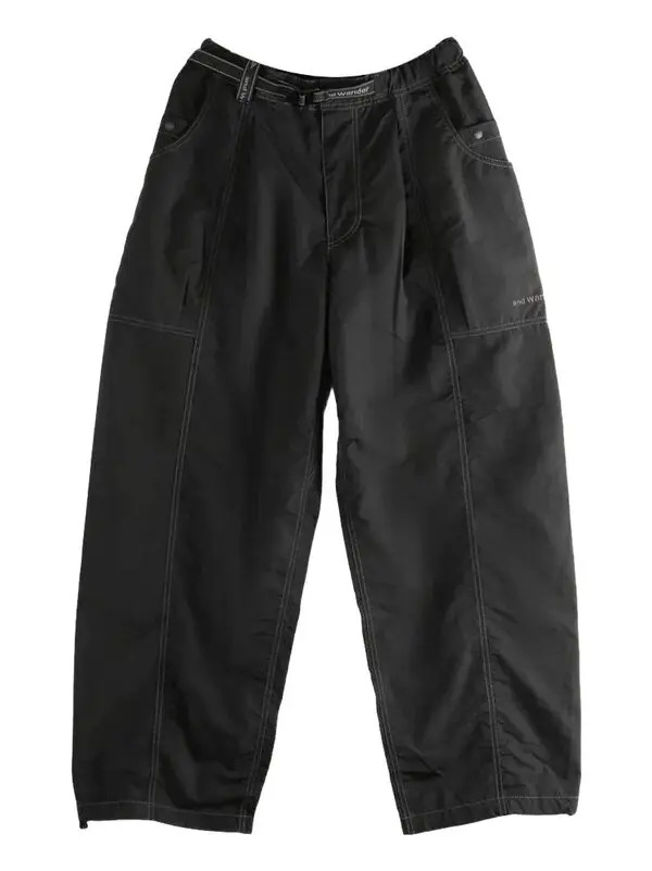 AND WANDER Contrast-stitch Belted Trousers - Black