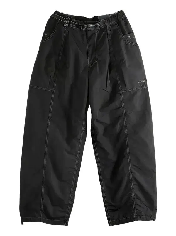 AND WANDER Contrast-stitch Belted Trousers - Black