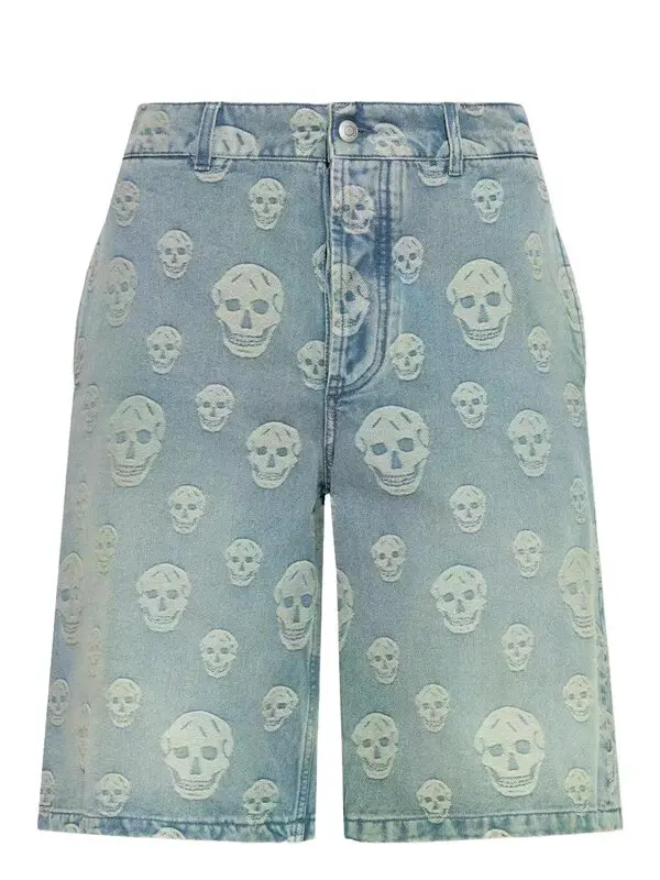Alexander McQueen Monogram Denim Shorts - Blue