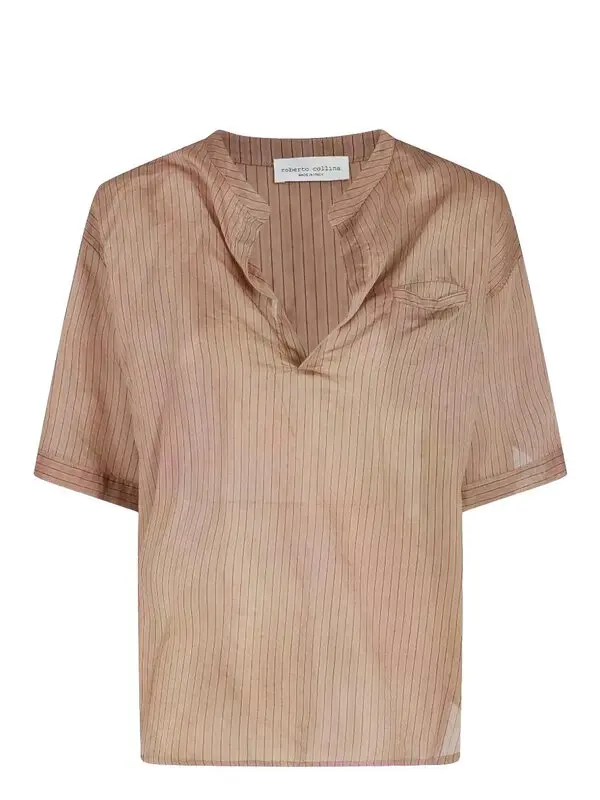 ROBERTO COLLINA Striped V-neck Blouse - Neutrals