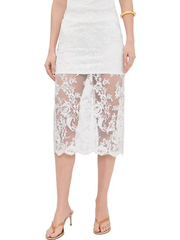Alice + Olivia Medine Embellished Lace Midi Slip Skirt - Off White