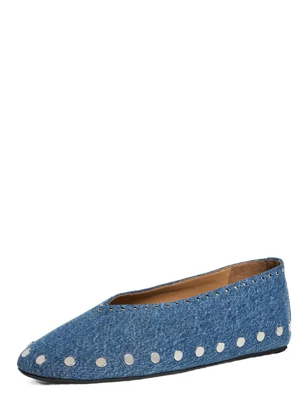 GANNI Jenny Ballerina Denim Flats - Mid Blue Stone