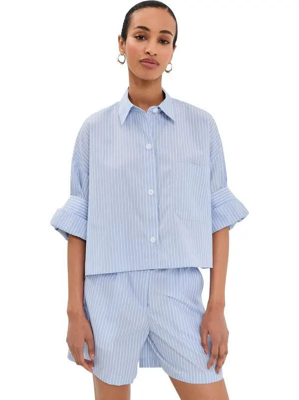 TWP Next Ex Button Down Shirt - Blue Haven/white