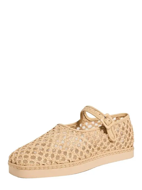 LOEFFLER RANDALL Rita Raffia Mary Jane Flats - Natural