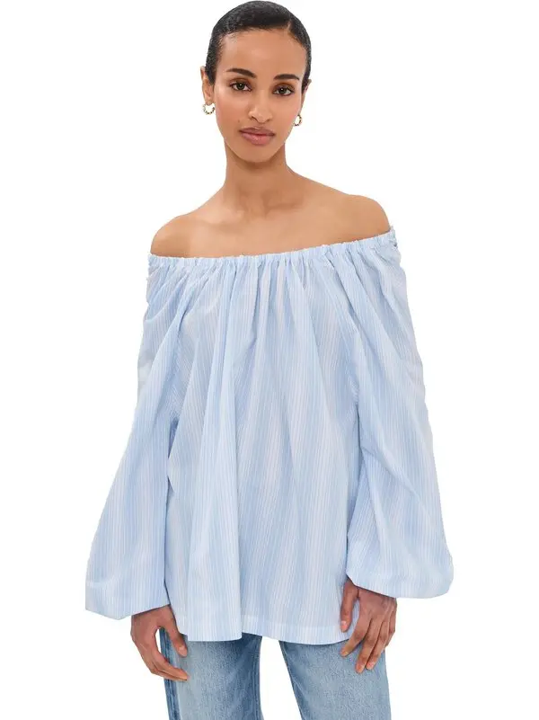 Marni Striped Poplin Top - Light Blue