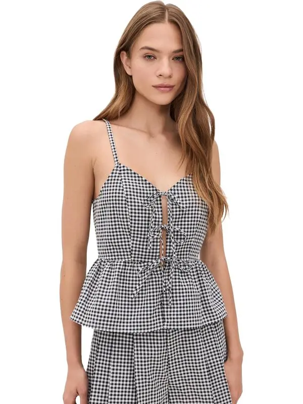 Blanknyc Gingham Tie Placket Top - Picnic Party (black/white)