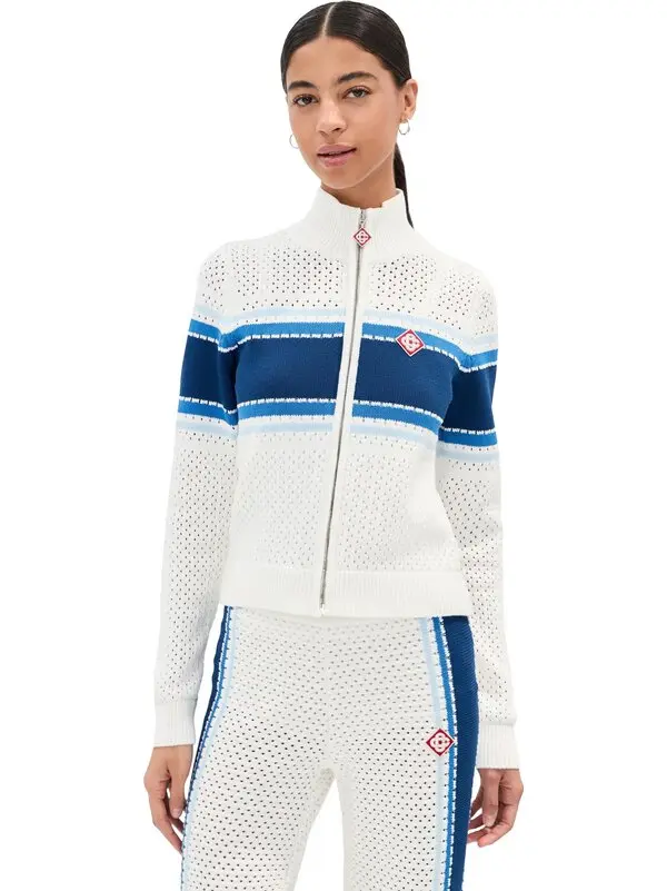 Casablanca Mesh Stripe Bomber Jacket - White/ Blue