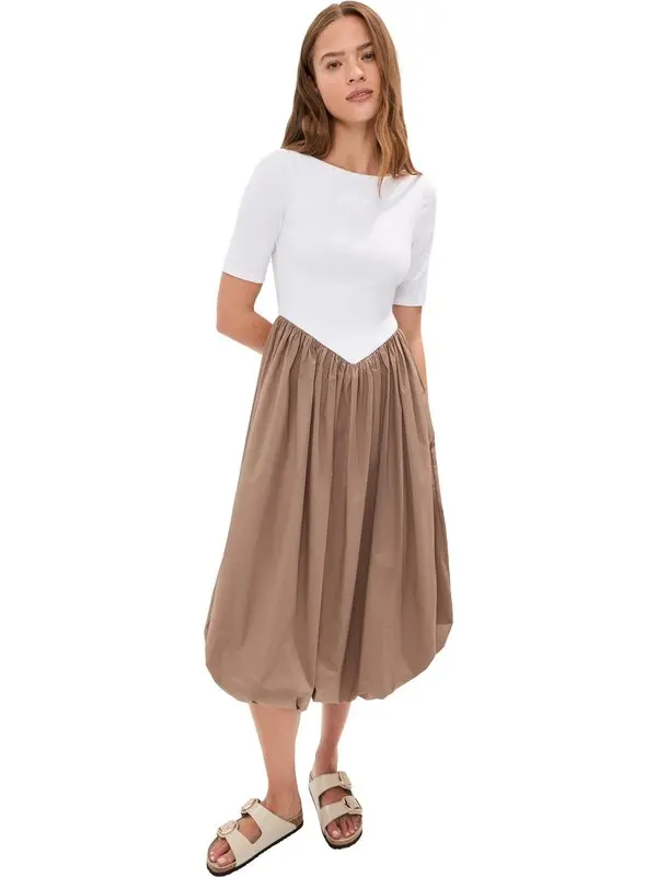 LE BOP Gracie Dress - Off  White Rib/latte