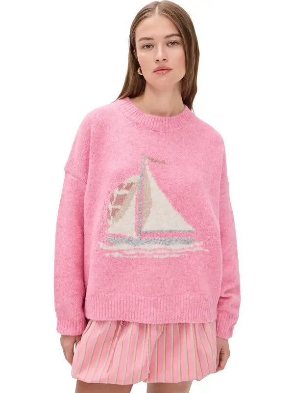 BAILEY ROSE Sailboat Intarsia Knit Sweater - French Pink