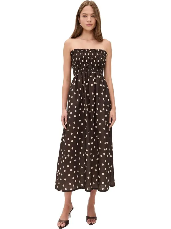 THE LULO PROJECT The Drift Strapless Maxi Dress - Polka Dots Brown