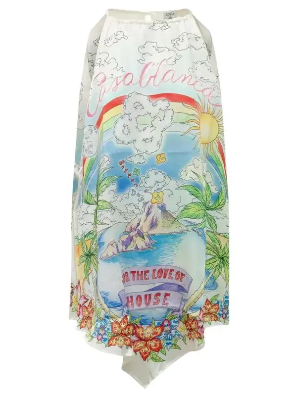 Casablanca Graphic-print Halterneck Dress - White