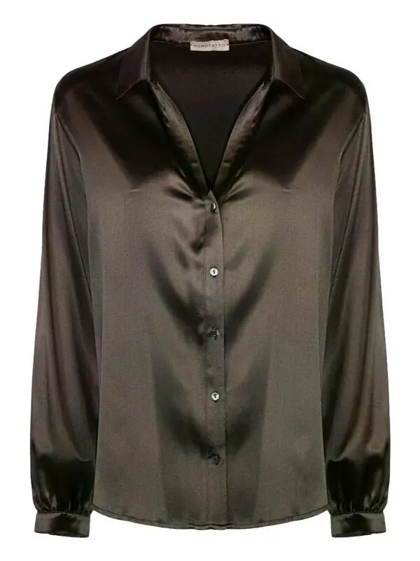 PUROTATTO Satin-finish Long-sleeve Shirt - Brown
