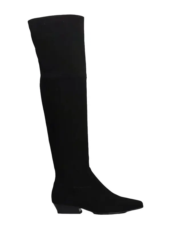 JULIE DEE Pointed-toe Over-the-knee Suede Boots - Black