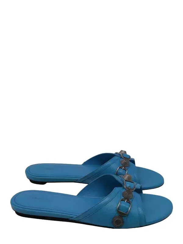 Balenciaga Cagole Leather Flat Sandals - Blue