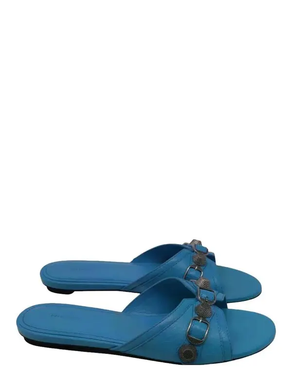 Balenciaga Cagole Leather Flat Sandals - Blue