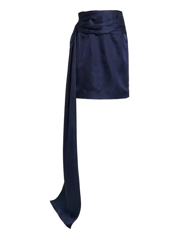 Tove Jullee Draped Sash Shantung Midi Skirt - Navy