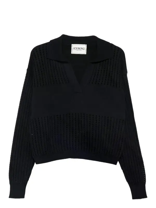Iceberg Polo-collar Open Knit Sweater - Blue