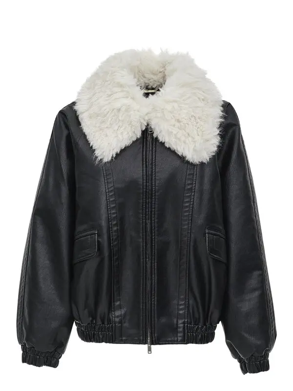 Source Unknown Bomber Jacket With Faux-fur Collar - Black