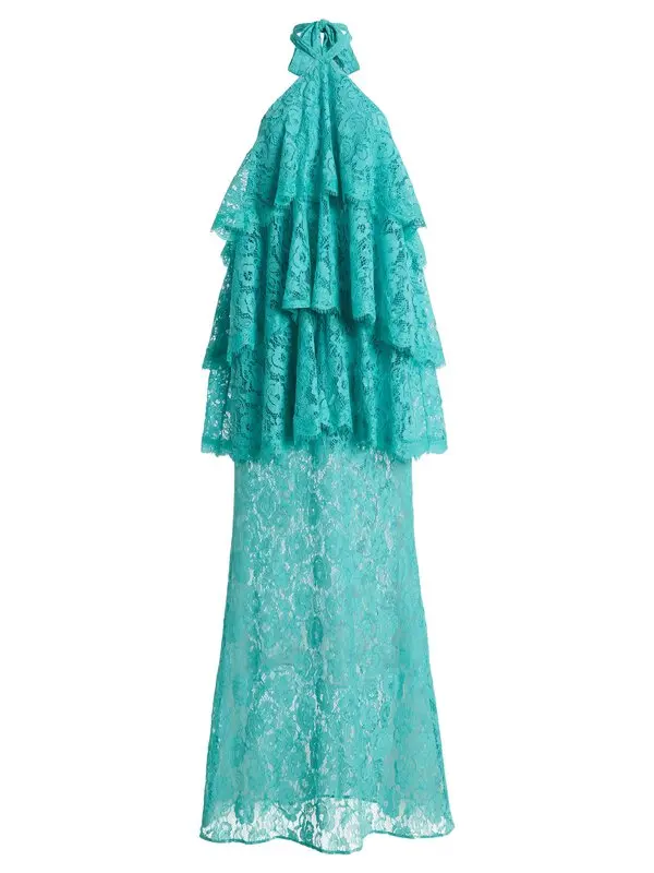 THIRD FORM Gaia Tiered Lace Maxi Halter Dress - Blue