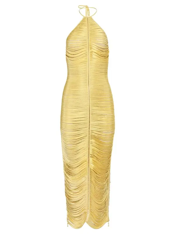 FRANCESCA MIRANDA Halterneck Fringe Dress - Yellow