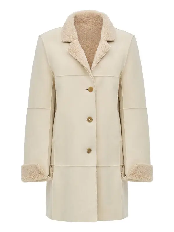 Source Unknown Odera Reversible Shearling Coat - Neutral