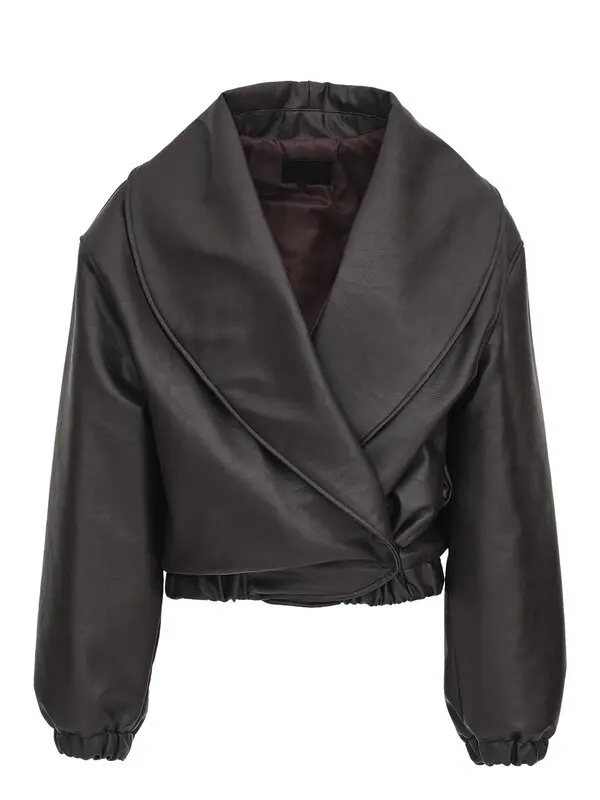 Source Unknown Eleni Faux Leather Bomber Jacket - Brown