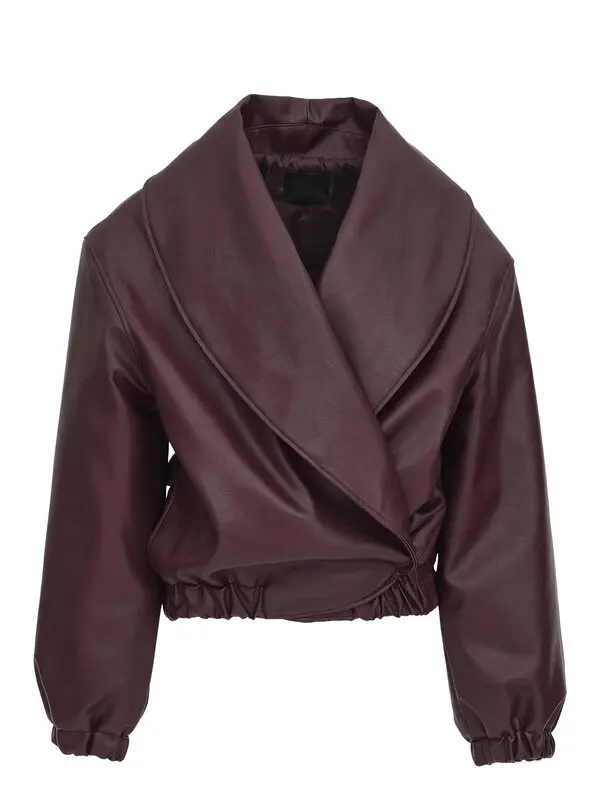 Source Unknown Eleni Faux Leather Bomber Jacket - Burgundy