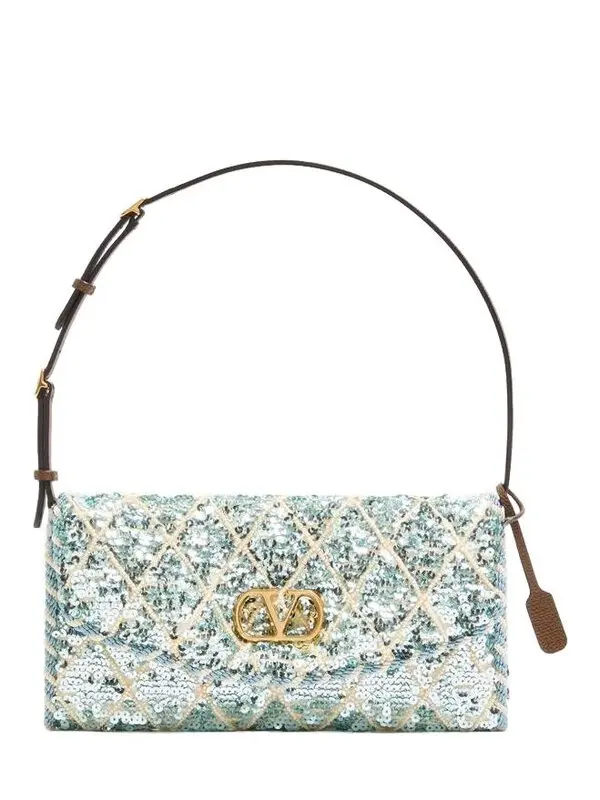 Valentino Garavani Devain Small Shoulder Bag With Rhombelle Embroidery - Sky Blue