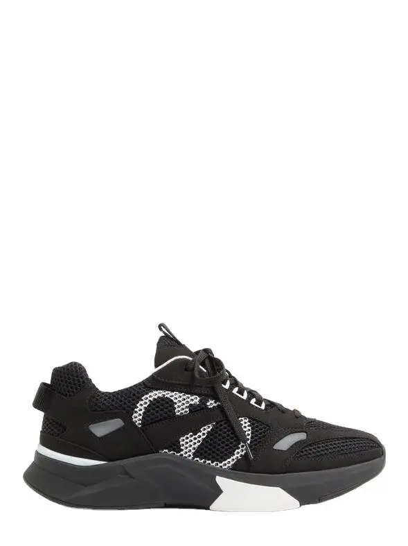 Valentino Garavani Demivee Trainer In Mesh And Suede - Black/grey