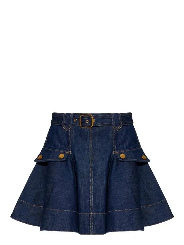 Zimmermann Denim Flared Skirt - Navy Blue