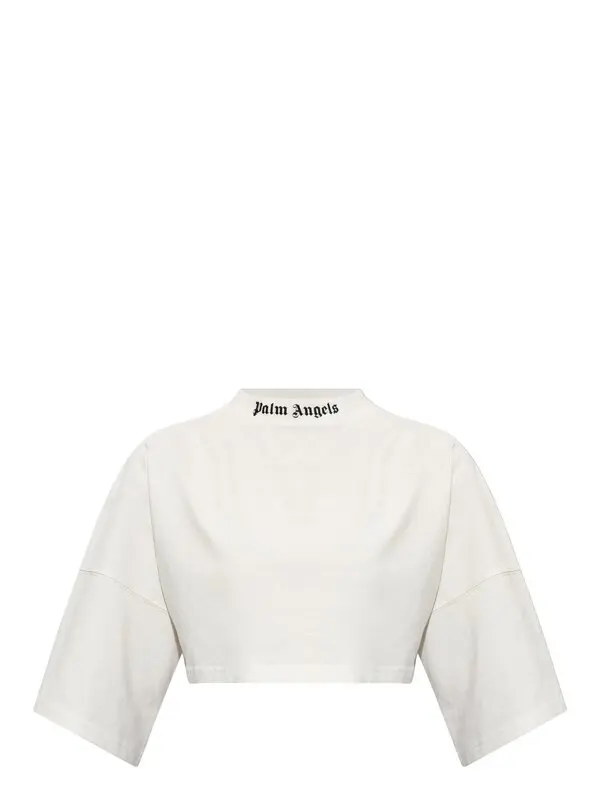 Palm Angels Cropped T-shirt With Logo - White