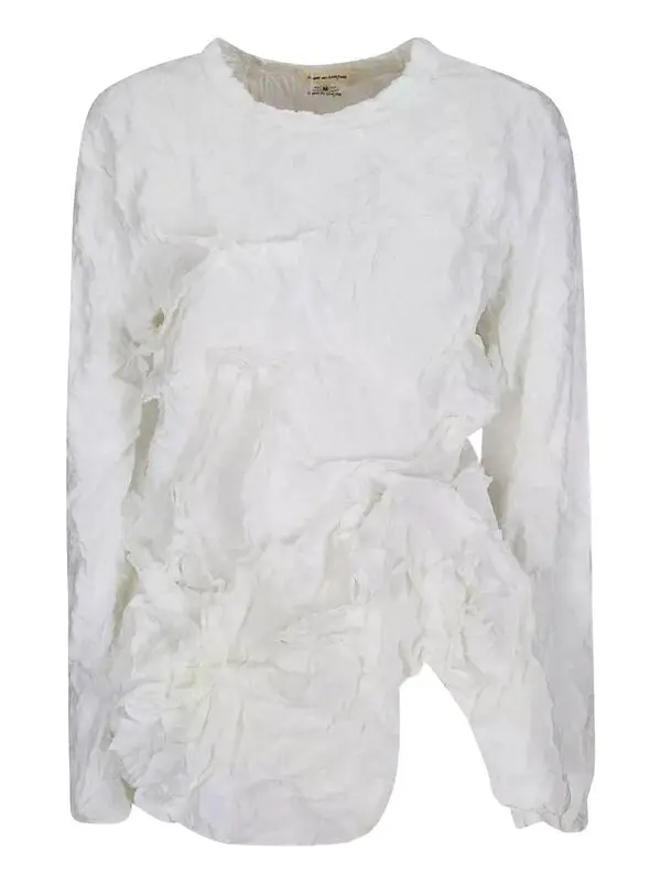 Comme Des Garçons Crinkled Ruffled Longsleeve Top - White