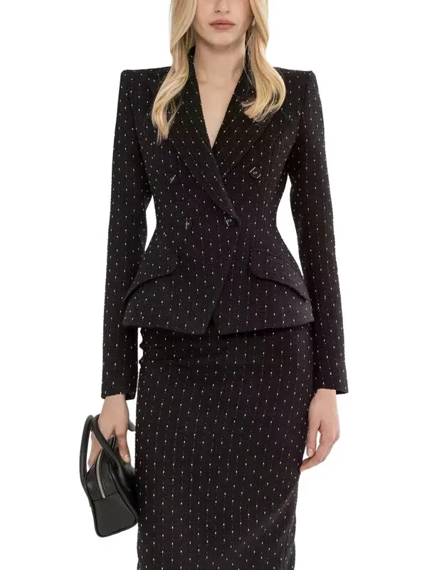 NISSA Double-breasted Boucle Blazer - Black