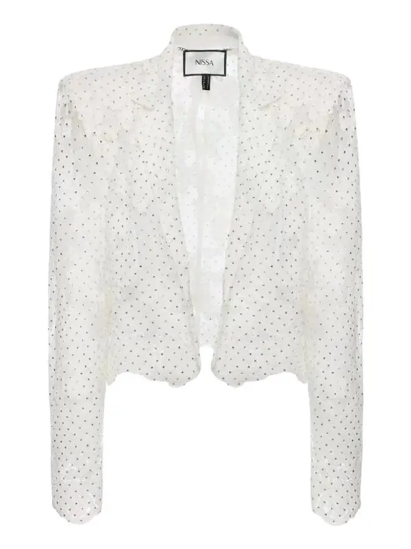NISSA Embellished Lace Blazer - White